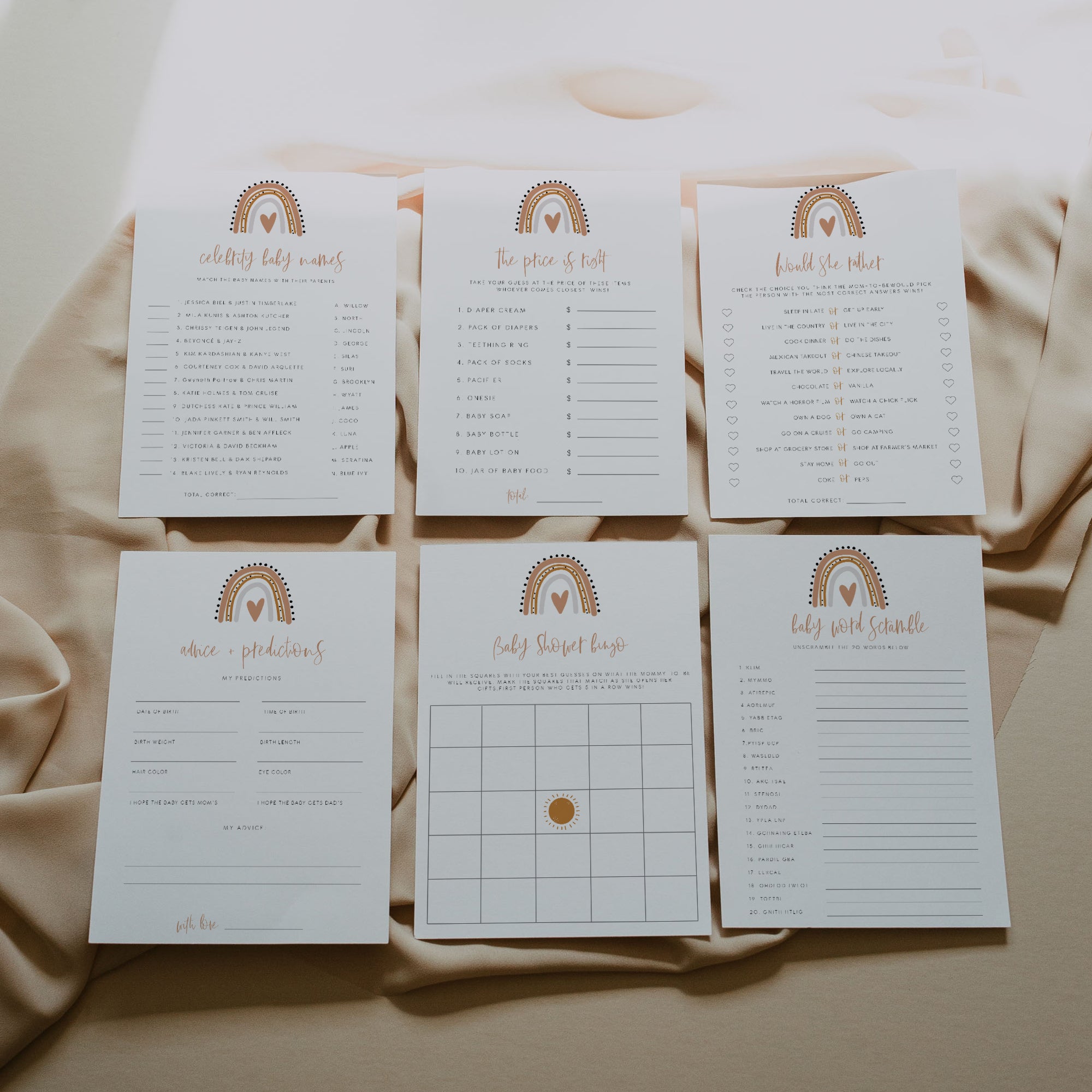 Rainbow Baby Shower Game Set of 6 – Make Me Digital: printable event ...