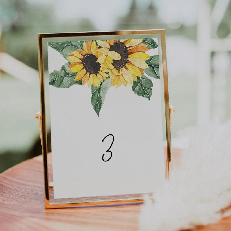 Sunflower Wedding Table Number – Make Me Digital: printable event ...