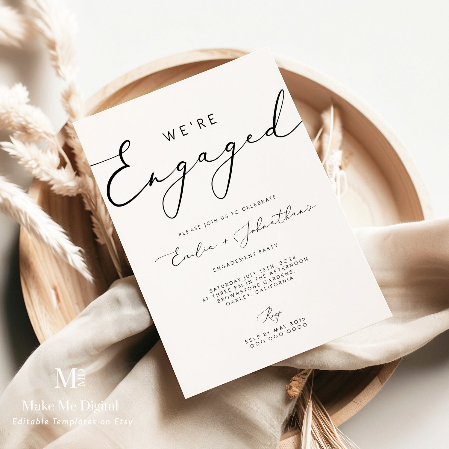 Dried Floral Desert Wedding Invitation Single – Make Me Digital ...