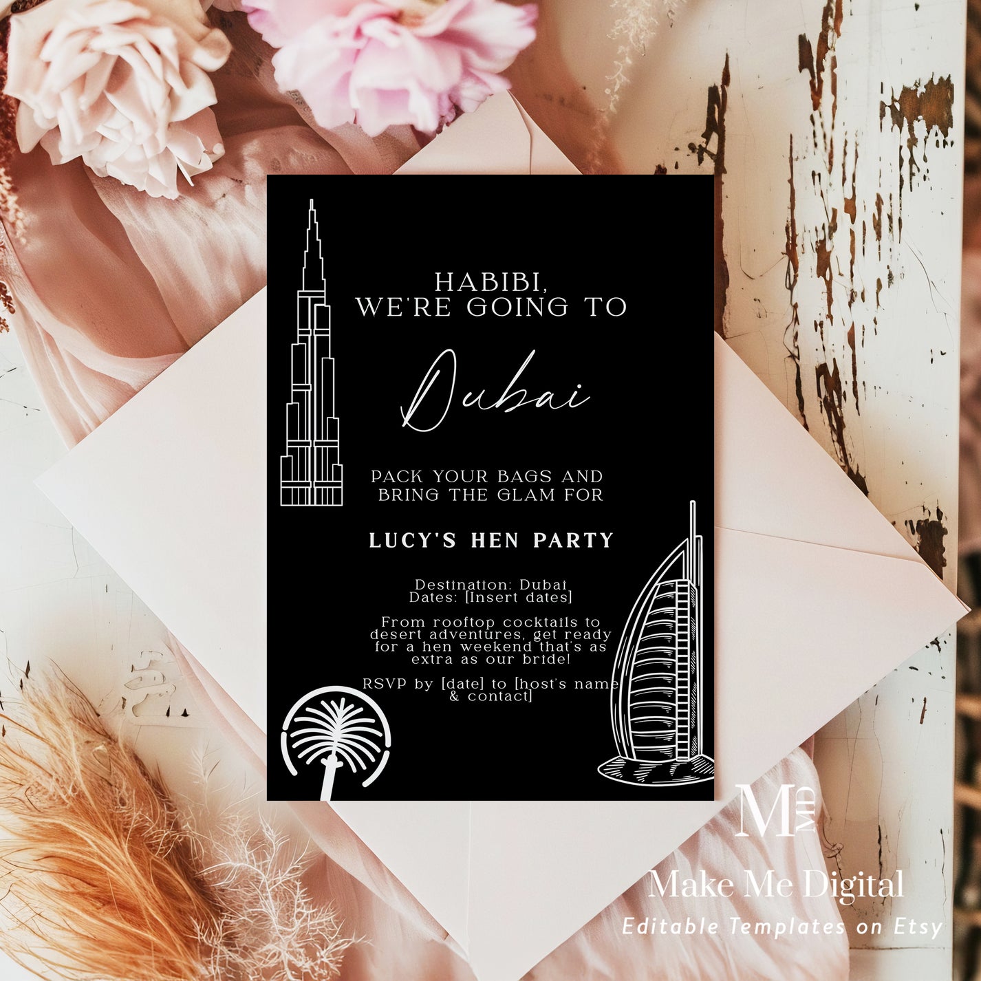 ULTIMATE Dubai Hen Party Weekend "I do-bai" invitation template evite ...