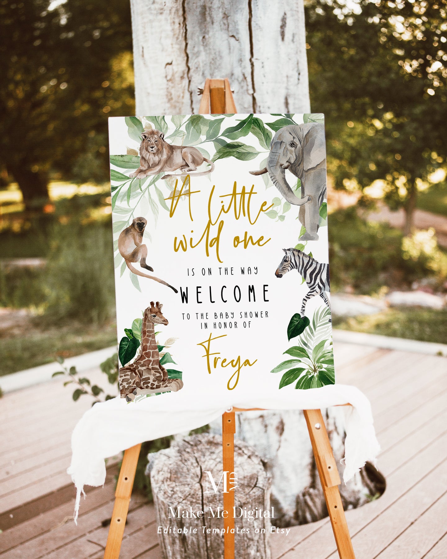 Welcome Sign Safari Animal Baby Shower template – Make Me Digital ...