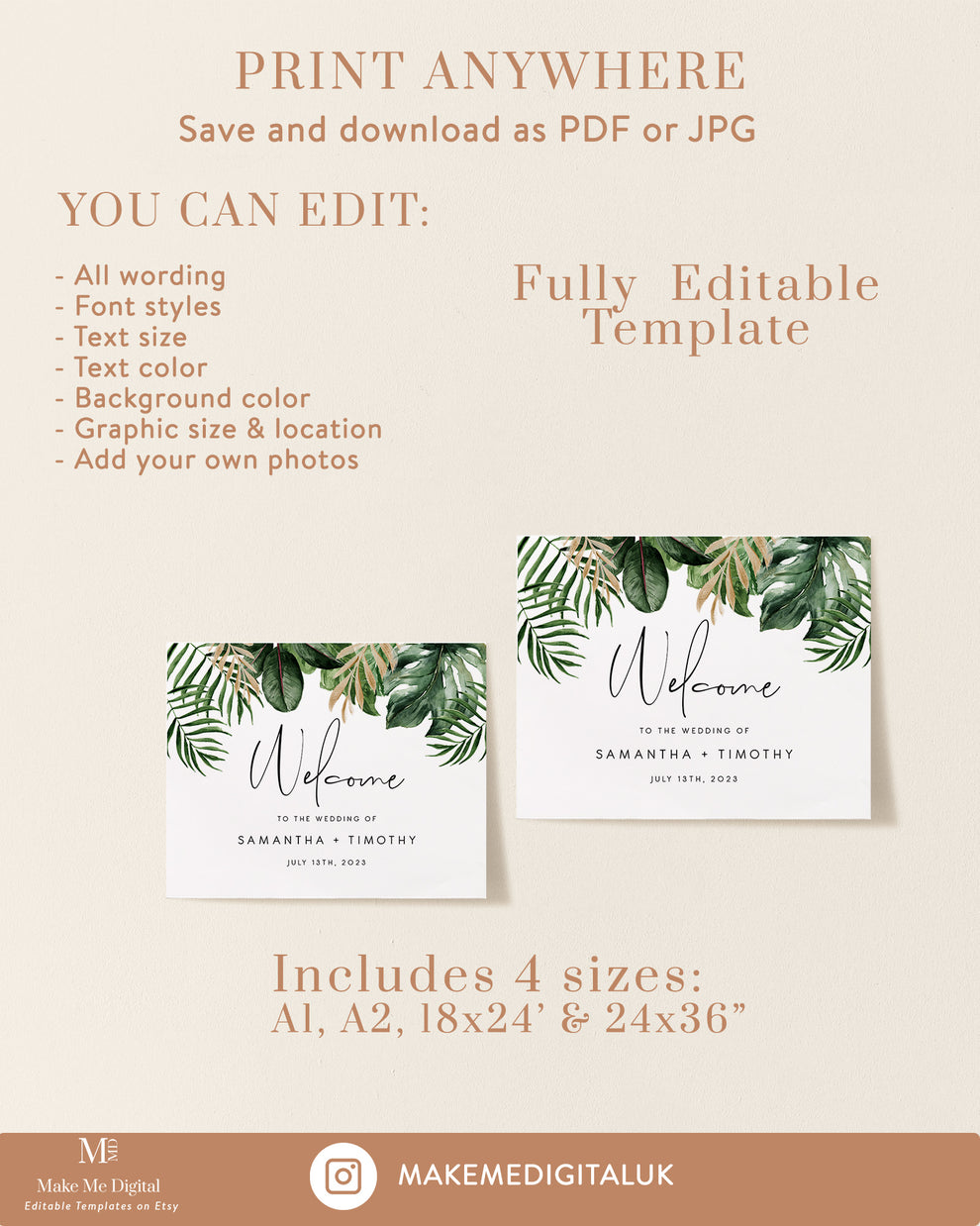 Tropical Wedding Welcome Sign – Make Me Digital: printable event ...