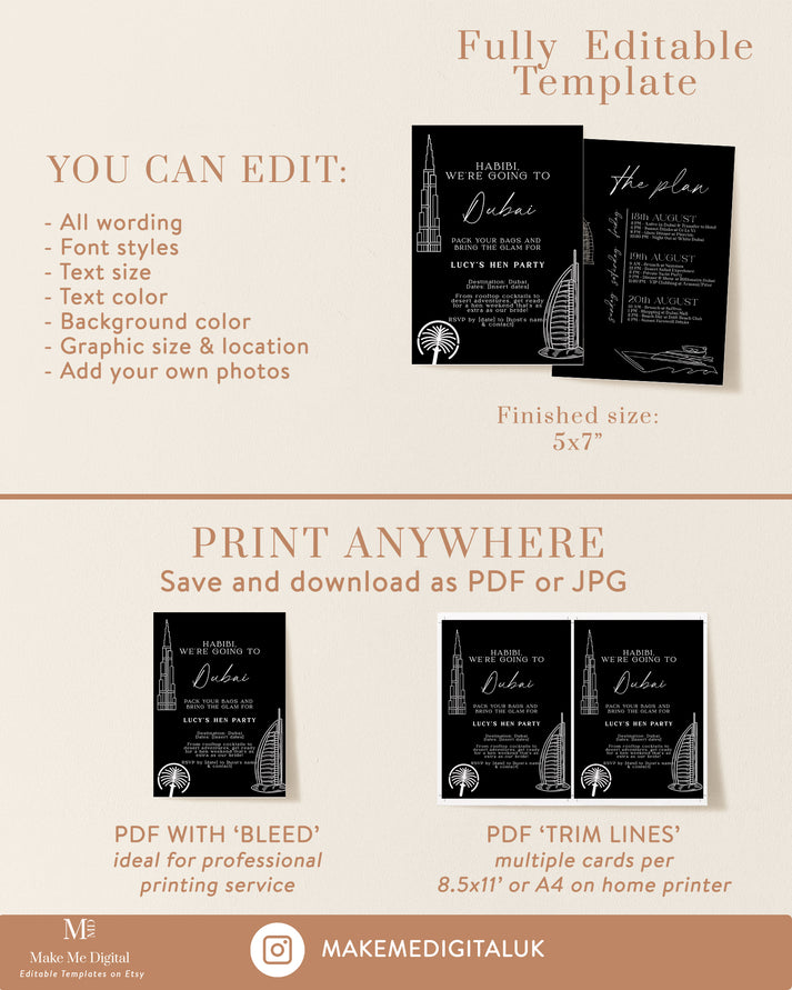 ULTIMATE Dubai Hen Party Weekend "I do-bai" invitation template evite ...