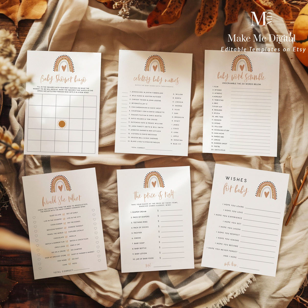 12 Rainbow Baby Shower Game Set Bundle – Make Me Digital: printable ...