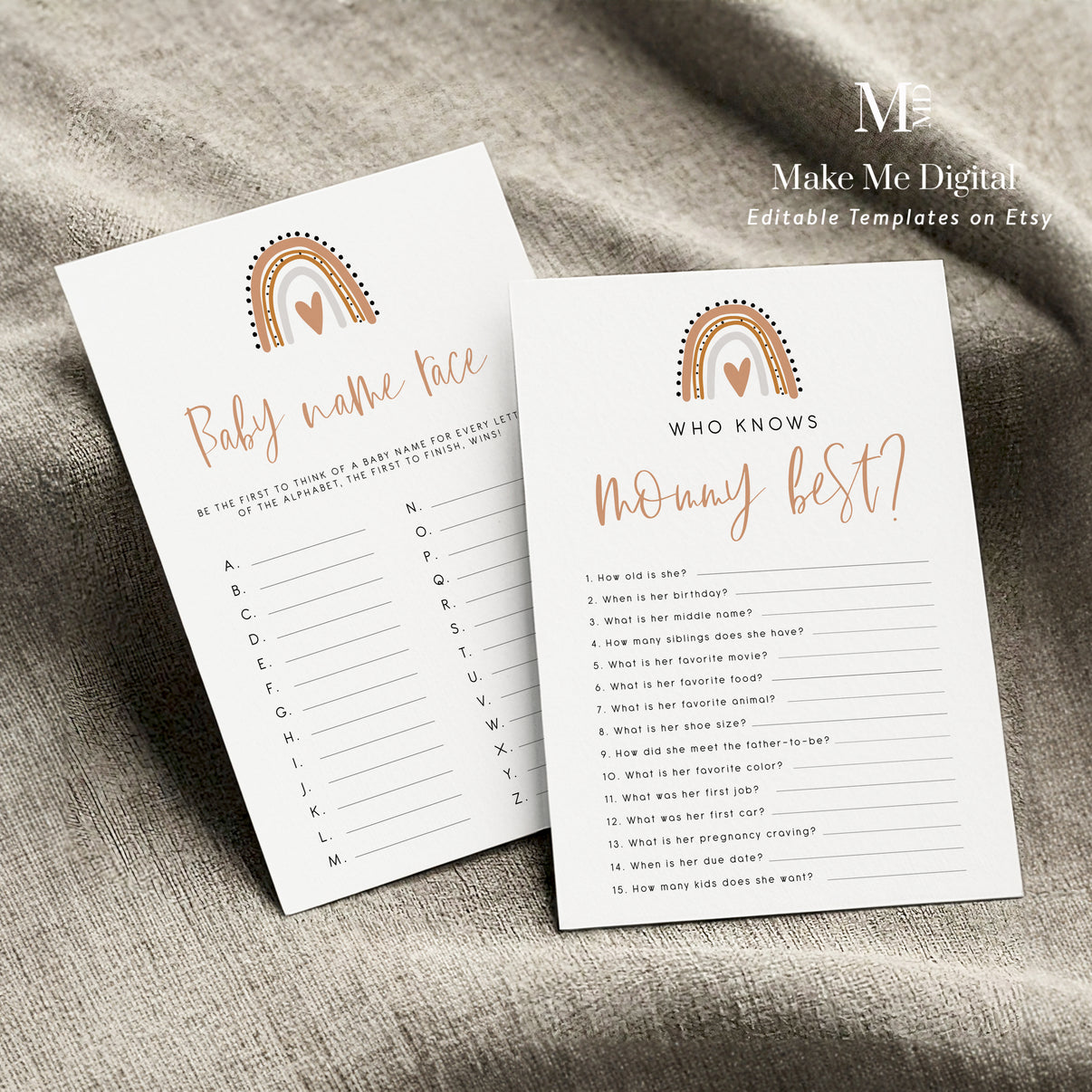 12 Rainbow Baby Shower Game Set Bundle – Make Me Digital: printable ...