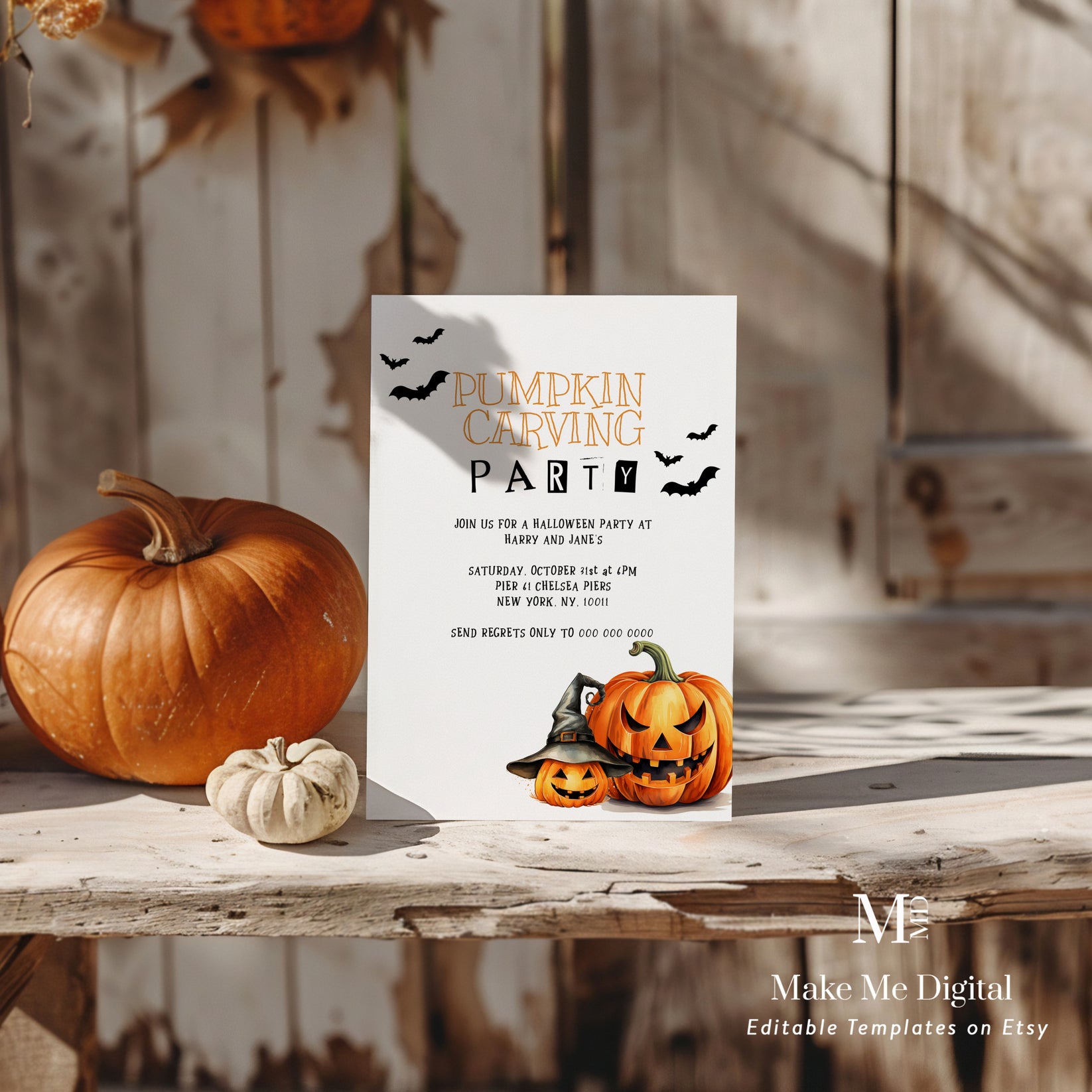 Rustic Pumpkin Carving Party Halloween Invitation Template – Make Me ...