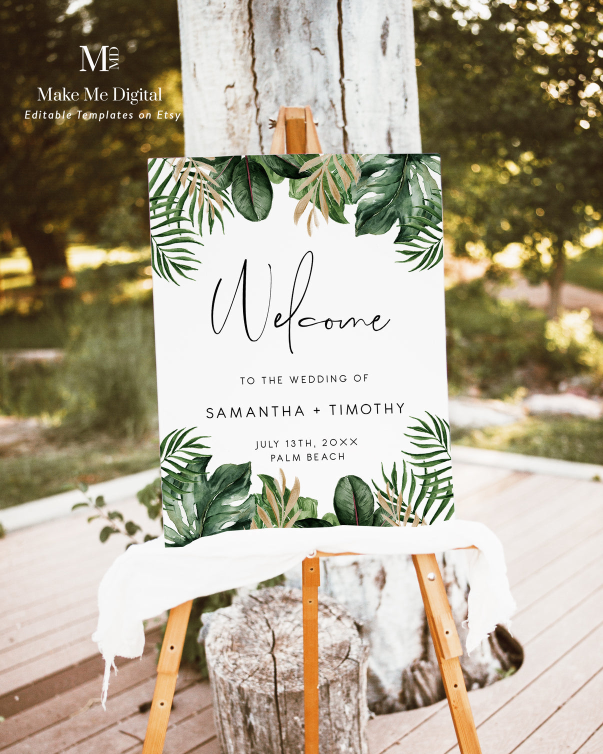 Tropical & Gold Wedding Welcome Sign – Make Me Digital: printable event ...