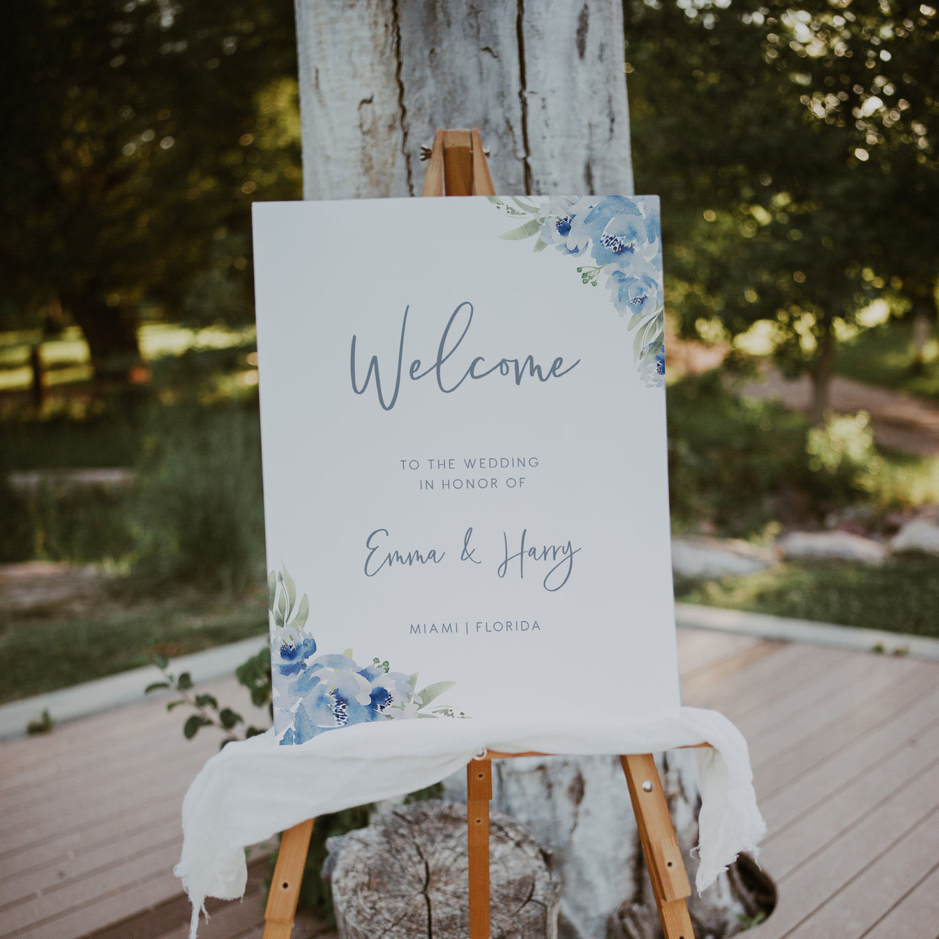 Dusky Blue Floral Wedding Welcome Sign – Make Me Digital: printable ...