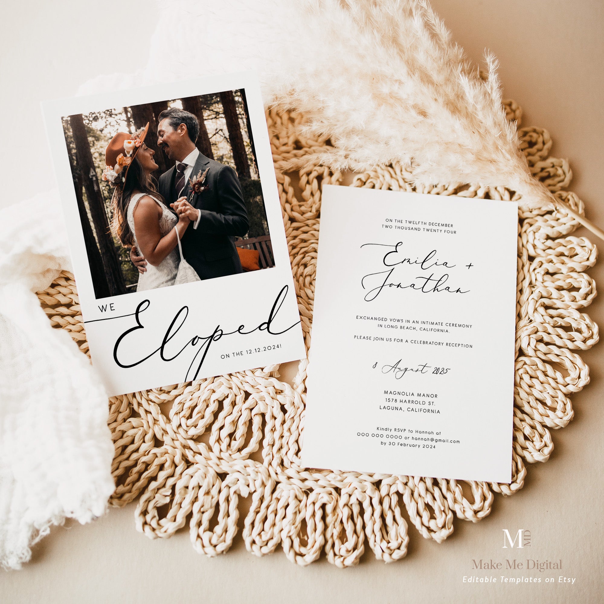 Elegant Calligraphy 'We Eloped' Elopement Wedding Invitation – Make Me ...