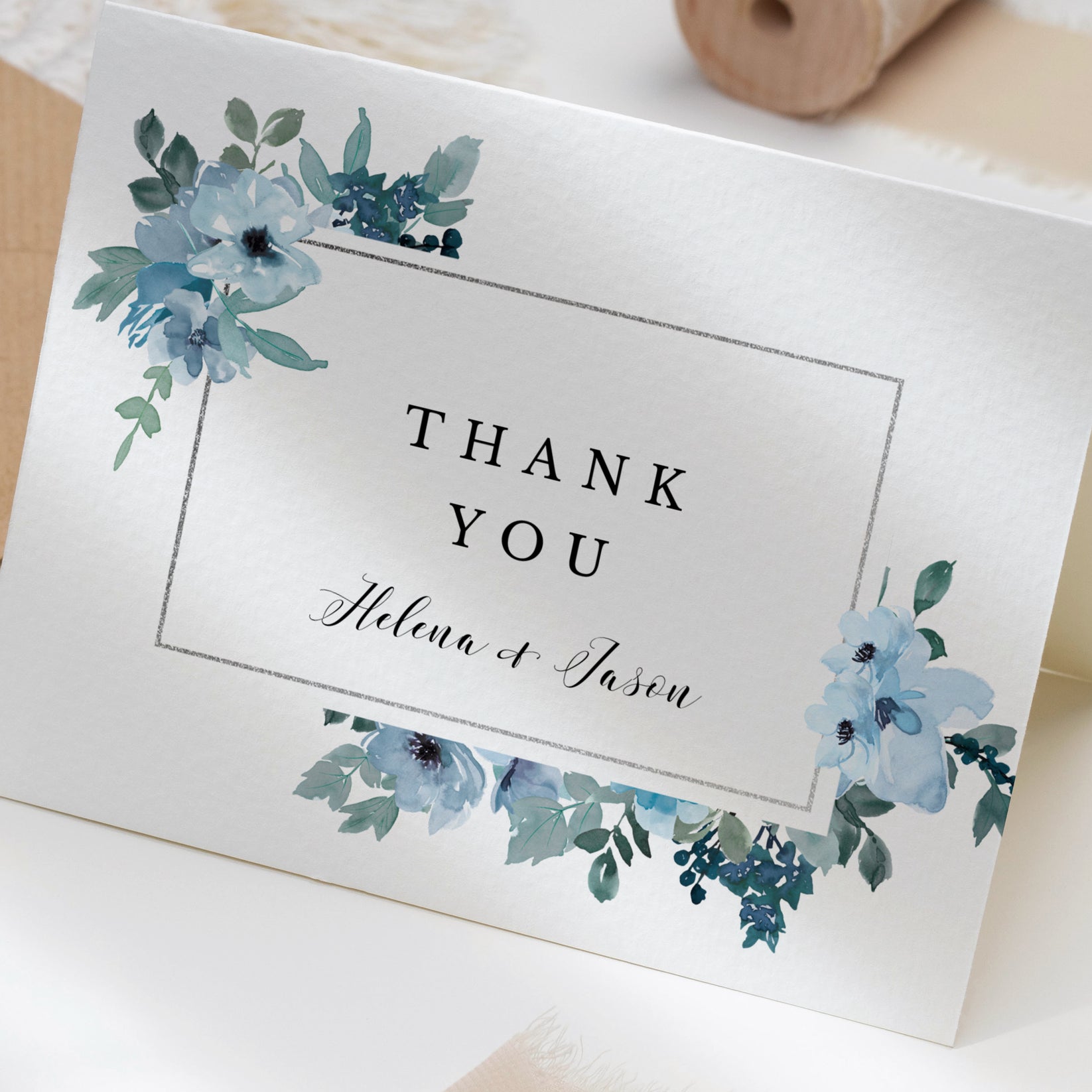 Blue Floral Thank you Cards – Make Me Digital: printable event ...