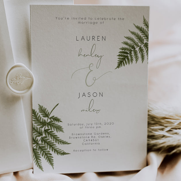 Watercolour Fern Wedding Invitation Single – Make Me Digital: printable ...