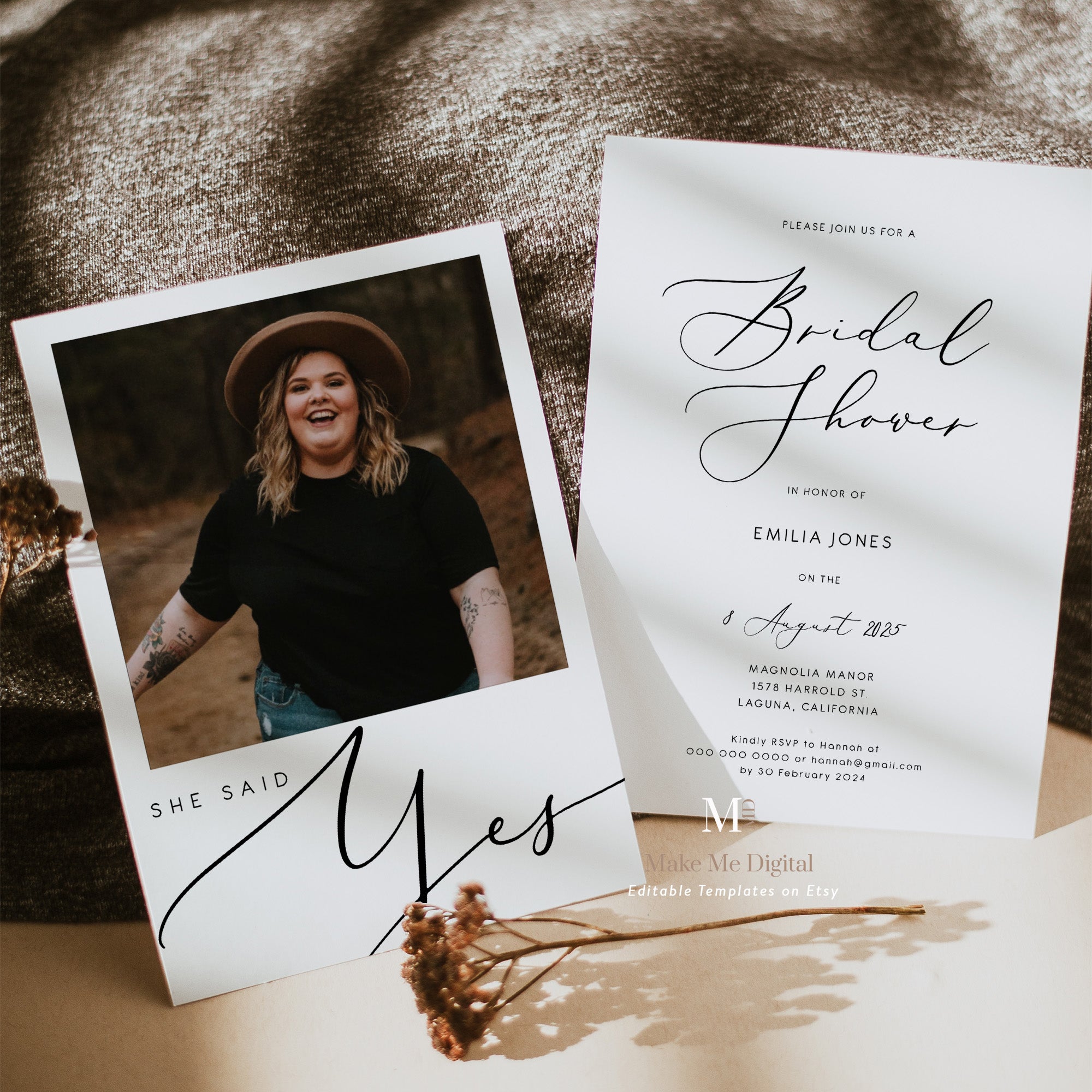 Elegant Calligraphy 'She Said Yes' Bridal Shower Invitation – Make Me ...
