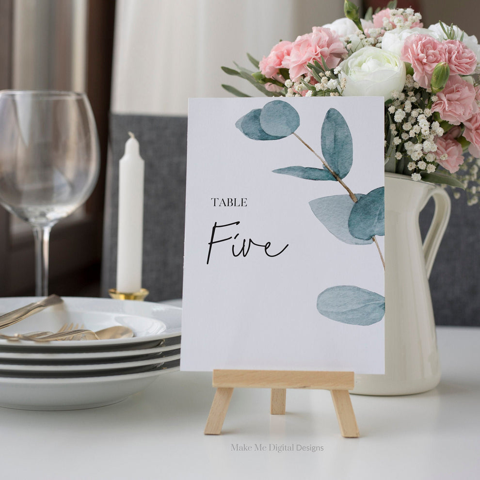 Nala Blue Eucalyptus Table Number – Make Me Digital: printable event ...