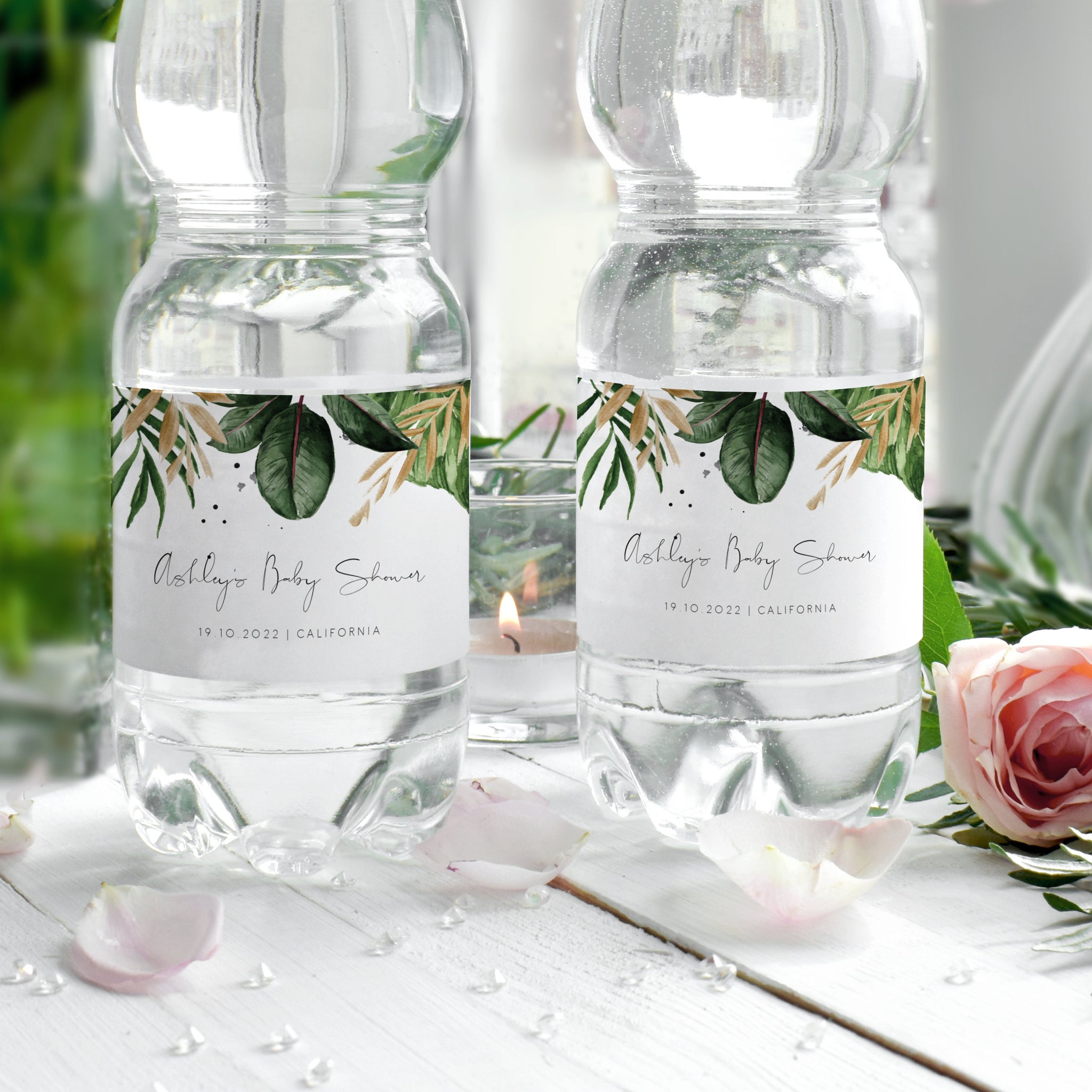 Tropical & Gold Water Bottle Label – Make Me Digital: printable event ...