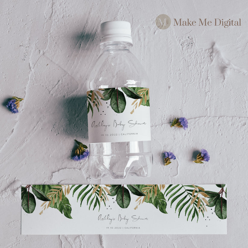 Tropical & Gold Water Bottle Label – Make Me Digital: printable event ...