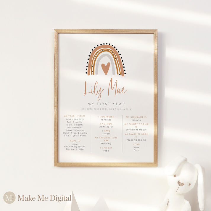 Rainbow Birthday First Year Keepsake Sign – Make Me Digital: printable ...