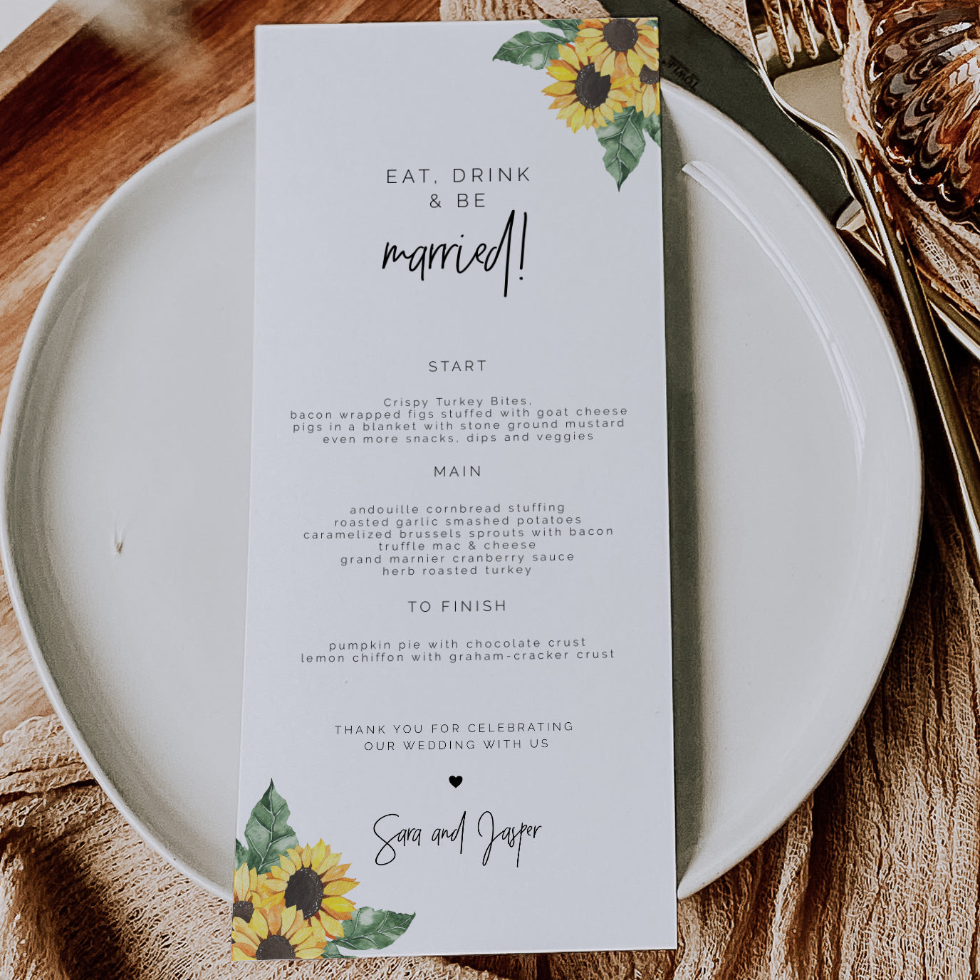 Sunflower Wedding Reception Menu – Make Me Digital: printable event ...